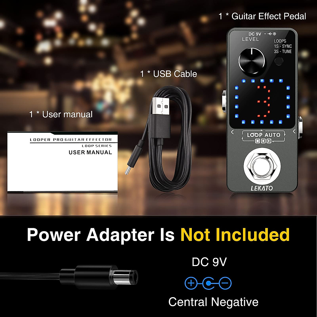 LEKATO Looper Pedal, Guitar Looper Pedal for Electric Guitar Bass Guitar Loop Pedal with SYNC & Tuner Function Triple Loop Pedal with LED Screen Unlimited Overdubs 3 Loops 18 Minutes Record Time(Grey)