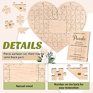 Wooden Jigsaw Puzzle Wedding Guest Book Alternative Guest Book with Sign and Pen Wooden Heart Shaped Wedding Guest Book Personalized Bridal Shower Guest Book for Engagement Anniversary Party,77 Pieces