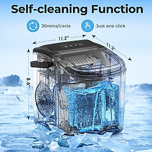 R.W.FLAME Ice Makers Countertop with Handle,26.5Lbs/24H,9 Cubes in 6 Mins,Portable Ice Maker Machine with Self-Cleaning,Ice Basket and Scoop,Perfect for Home, Kitchen, Bar, Camping(Black)