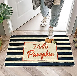 Gz Party Hello Pumpkin Door Mat,18 x 30 Inch Fall Holiday Non-Skid Floor Mat Switch Mat Indoor Outdoor Home Garden, Easy to Clean Low Profile Mat for Entry Patio Garage High Traffic Areas