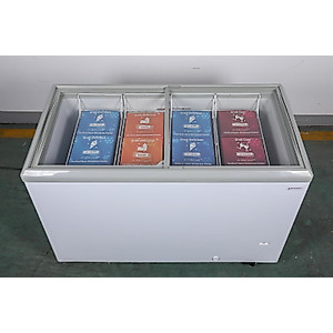 Generic 16 Cu.Ft Commercial Chest Freezer with LED Light,Temp Rang -8°F and 0°F,Glass Top Display Chest Freezer with 6 Removable Wire Baskets,Sliding Lids, Lock,Caster Wheels, FDF16CF-ST