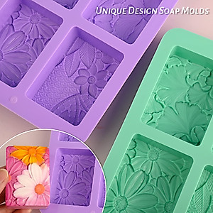 HUAKENER Silicone Soap Molds, 2 Pack 4-Cavity Rectangle Soap Mold, Flower Soap Making Molds