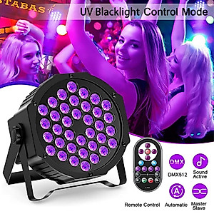 36LED Black Lights, U`King 72W UV Stage Lights Blacklight with Glow in The Dark Party Supplies by DMX and Remote Control for Halloween Stage Lighting (1 Pack)