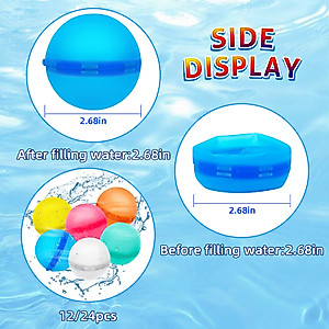 24 PCS Reusable Water Balloons Water Balls, Soft Silicone Quick Fill Balloons Splash Fun,Outdoor Backyard Summer Splash Party Easy Quick Fun Water Fight Game for Swimming Pool