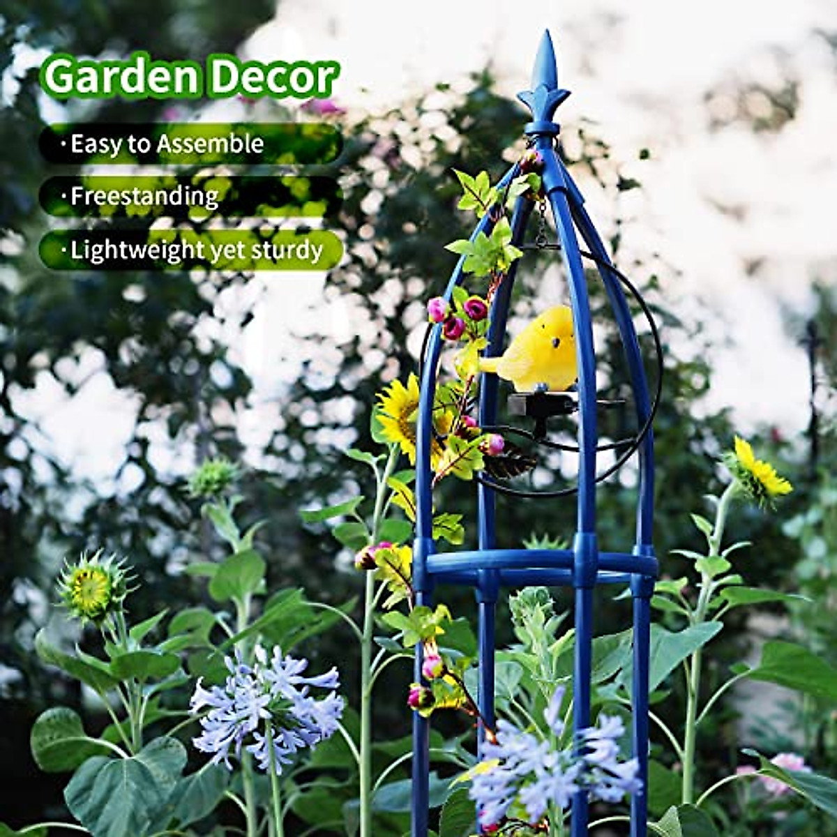 Garden Obelisk Trellis for Climbing Plants Outdoor Indoor Pot Rustproof 67" Tall Reinforced Plant Trellis - Metal with Plastic Plant Support Rose Trellis for Climbing Vine Vegetable, Blue, 1 PC