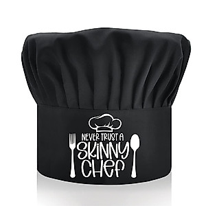 DYJYBMY Never Trust A Skinny Chef, Adult Adjustable Kitchen Cooking Hat with Elastic Band Chef Baker Cap Black, Funny BBQ Chef Hat for Men, Dad, Husband, Barbecue Grill Gift for Men