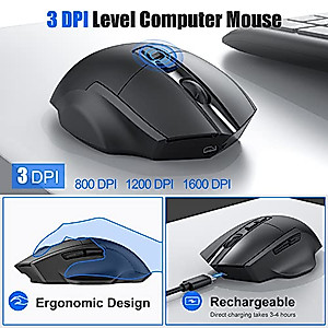 Ergonomic Wireless Keyboard and Mouse, 2.4G Rechargeable Full Size Keyboard Mouse Set with Wrist Support Mouse Pad , Multi-Device, Windows/Mac/Android(Black)