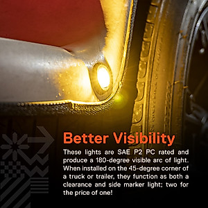 TRUE MODS 10pc 3/4" Inch Round Amber Trailer 12V LED Marker Light [3 Wire/DRL & Turn Signal] [DOT FMVSS 108] [SAE P2PC] [Semi-Spherical Output] [IP67 Waterproof] Small Marker Lights for Trailer Truck