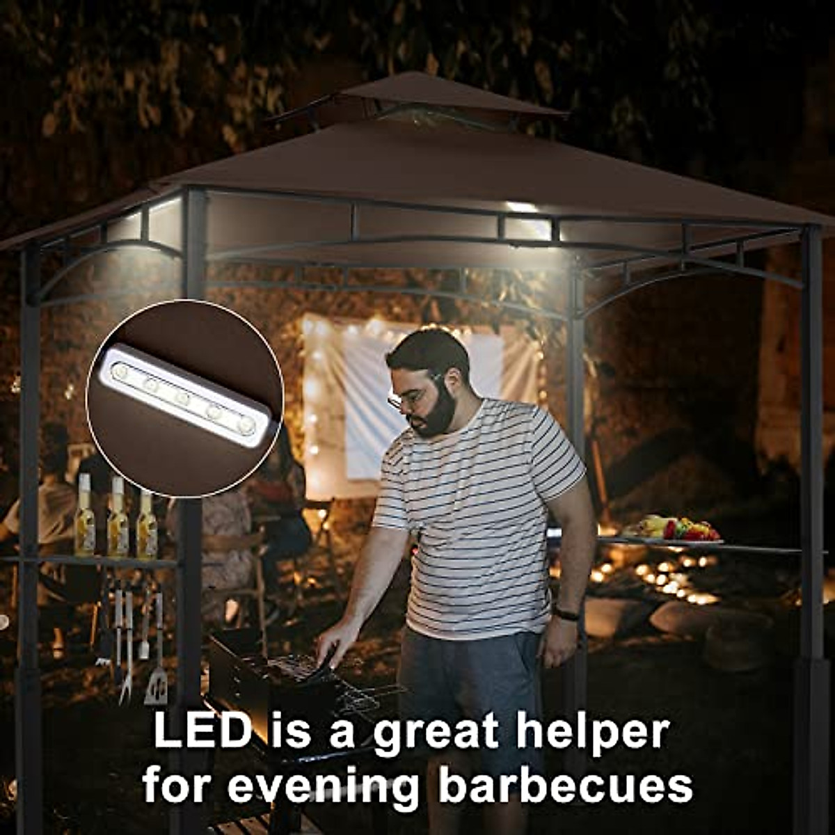 ABCCANOPY 8'x 5' Grill Gazebo Canopy - Outdoor BBQ Gazebo Shelter with LED Light, Patio Canopy Tent for Barbecue and Picnic (Brown)