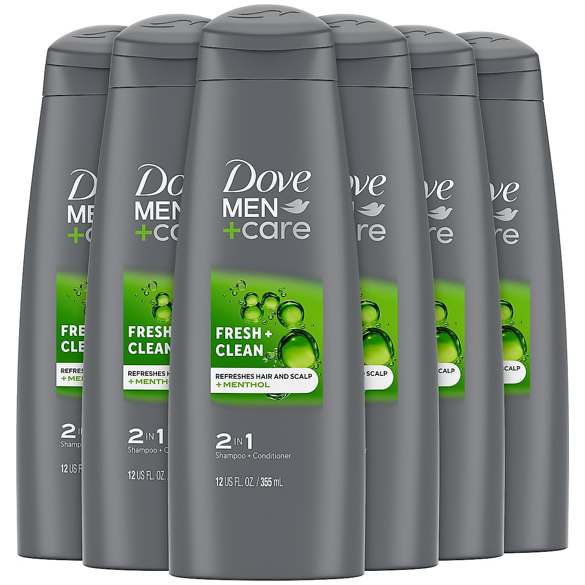Dove Men+Care Fortifying 2 in 1 Shampoo and Conditioner, Fresh and Clean for Normal to Oily Hair with Caffeine and Menthol to Help Strengthen & Nourish Hair, 12 fl oz, Pack of 6