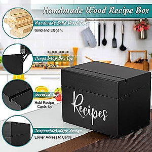 DRASTAR Recipe Box, Wooden Recipe Organizer, Recipe Holder Box with 50 Recipe Cards 4"x6" & 6 Dividers, Recipe Book to Write in Your Own Recipes
