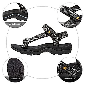 CAMEL CROWN Hiking Sport Sandals for Women Anti-skidding Water Sandals Comfortable Athletic Sandals for Outdoor Wading Beach black/white 8.5