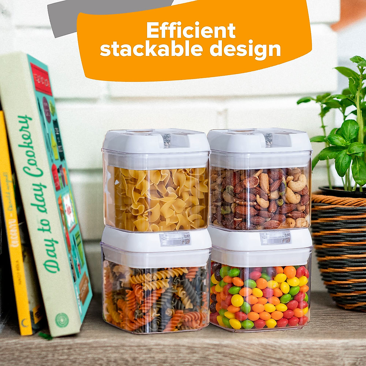 Cheer Collection Airtight Food Storage Containers, Kitchen Storage Containers for Pantry, Set of 12 Food Containers with Lids Airtight, Pantry Storage Containers & Organizers with Lids, 5L, White