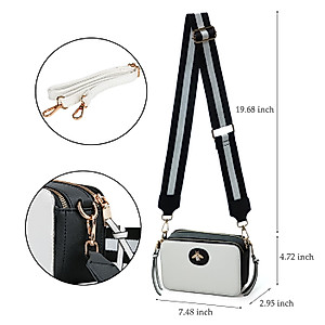 Ophlid Bee Purse Camera Crossbody Bags for Women Trendy Small Snapshot Bag Wide Strap Leather Shoulder Clutch Handbags White
