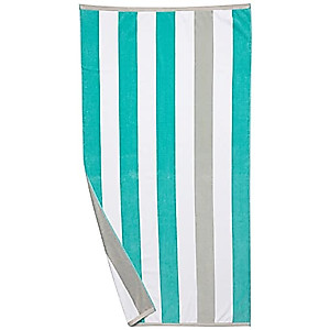 Amazon Basics Oversized Premium Cotton Beach Towel - Pop Stripe - Turquoise/Gray, 36" x 72", 2-Pack