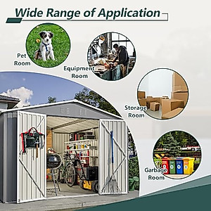 Goohome 10 x 10 FT Outdoor Storage Shed, Metal Shed w/Door & Lock & Air Vent, Water-Resistance & UV-Resistance Metal Sheds & Outdoor Storage House for Patio Garden