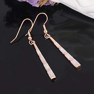 Opal Drop Earring-Rose Gold Plated Dangle Earrings Dangle Bar Earrings Women Jewelry Gemstone Dangle Earrings 2 1/8"