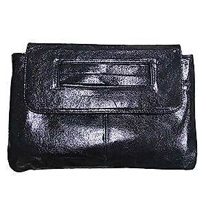 NIGEDU Women Handbags Leather Female Clutch Handbag Messenger Bag Large Solid High Capacity (Bright Black)