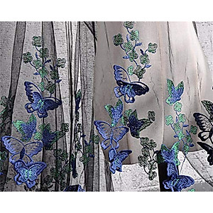 51" Width 3D Butterfly Floral Flower Embroidered Tulle Lace Fabric Mesh Lace Fabric by The Yard for DIY Handmade Clothing Wedding Dress Home Decor (3 Yard, Black Blue)