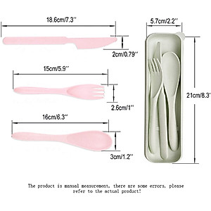 4 Pack Travel Utensil Set with Case, Wheat Straw Reusable Spoon Knife Forks Tableware, Portable Cutlery for Adult Travel Picnic Camping or Birthday, Anniversary Use (Beige)