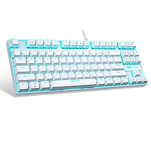 MageGee Mechanical Gaming Keyboard with Blue Switch, Compact 87 Keys Wired Computer Keyboard for Windows Laptop PC Gamer, LED Ice Blue Backlit, White