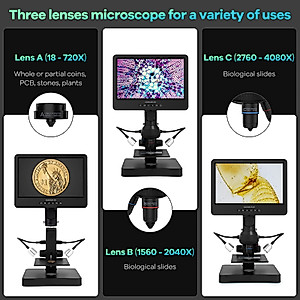 Andonstar AD249S-P 10.1 Inch HDMI Digital Microscope, 4000x 3 Lens 2160P UHD Video Record, Biological Microscope Kit for Adults and Kids, Coin Microscope for Error Coins, Prepared Slides, 32G SD Card