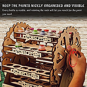 Rotating Carousel Paint Storage Rack Holds 48 Citadel/Vallejo/Army Painter Botlles Wooden Hobby & Craft Painting Station Organizer Caddy for D&D, Warhammer, Tabletop RPG Miniature, Model and Terrain
