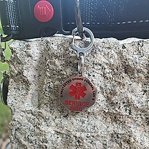 CIREGE Double Sided Service Dog Tag with Red Medical Alert Dog Identification, Service Dog Medallion, Stainless Steel, Stone Polishing Process, Durable, Psychiatric Service Dog Patch with Clip