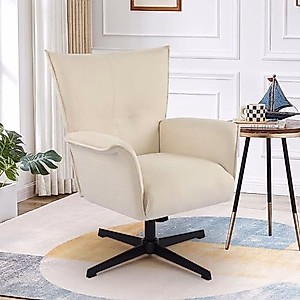 LSSPAID Swivel Accent Chairs Set of 1, Fabric Upholstered Armchairs 360 Degree Rotation Sofa Chair, Ergonomic Design Living Room Chair, Modern Leisure Single Sofa with No Wheels, Beige