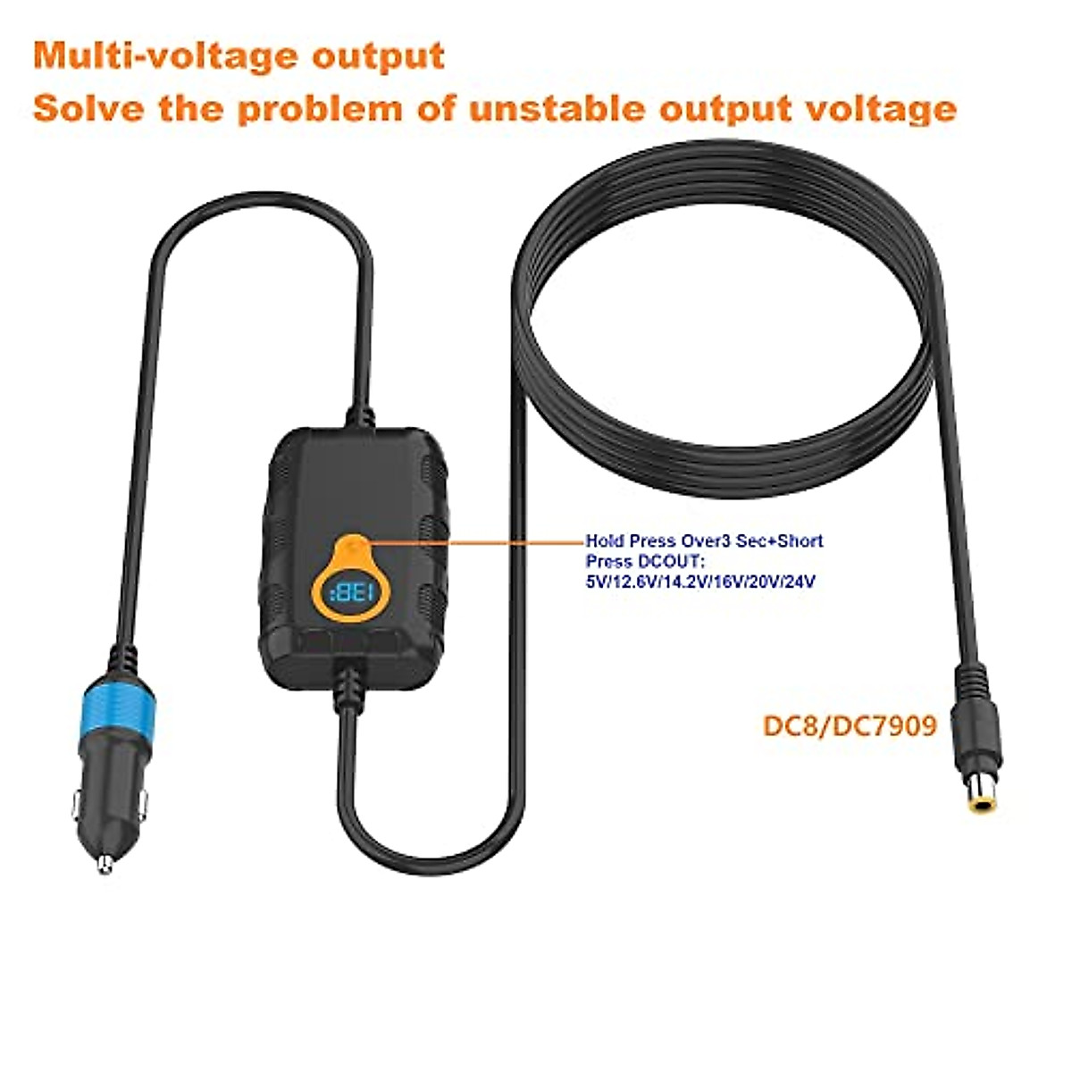 Smart DC Charge Converter Cigarette Lighter to DC8mm Waterproof IP65 to Safely and Efficiently Charge  Lithium Battery Portable Power Station Laptop Mobile Phone CPAP with 15A Fuse