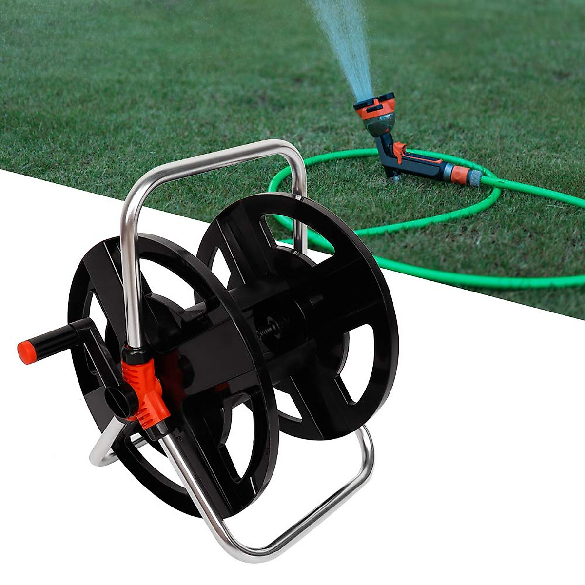 Hand Cranked Hose Reel, Practical Water Pipe Storage Shelf Aluminium Tube Garden Hose Reel Wall-mounted Water Hose Reel