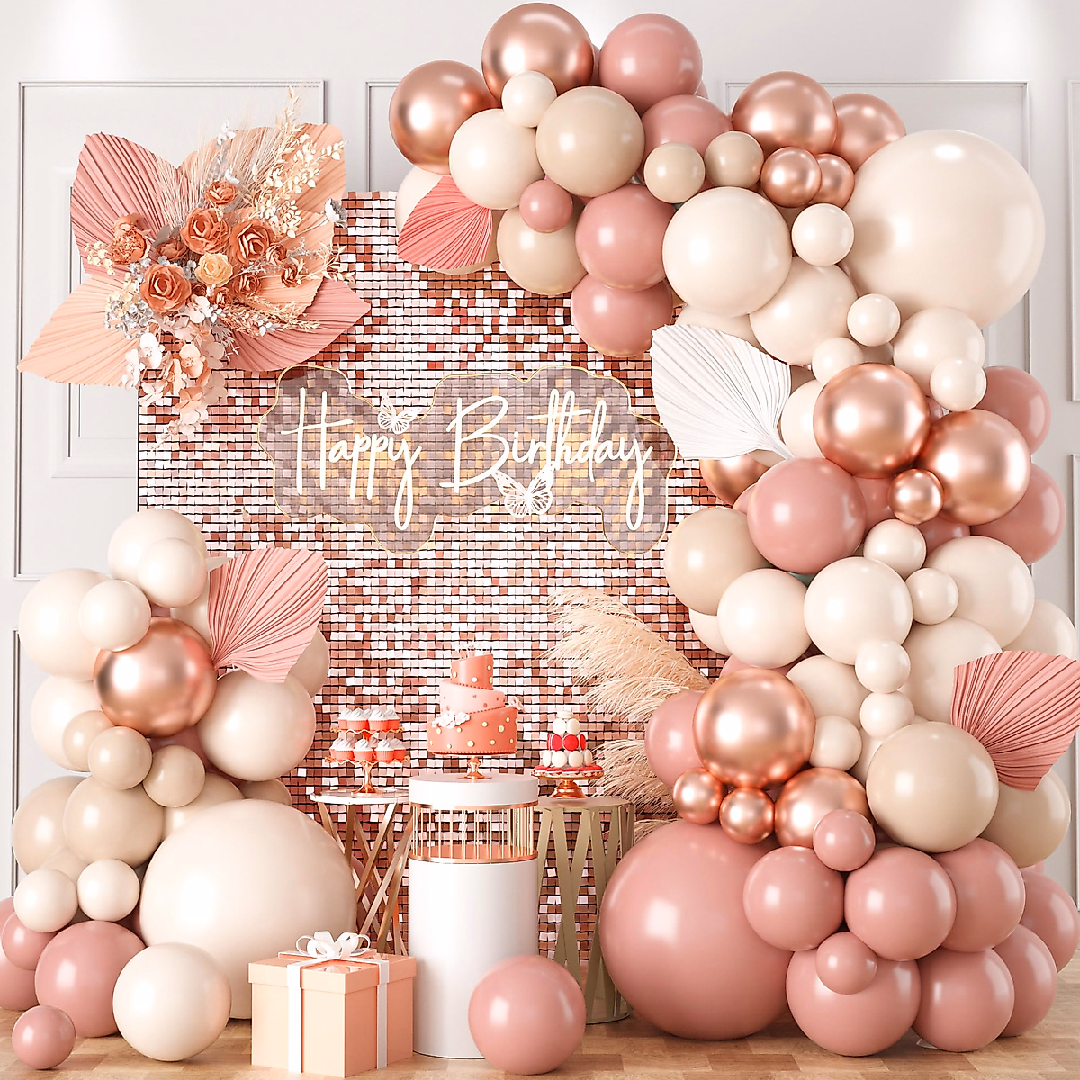 Blush Pink Balloon Arch Kit, 101 Pcs Double Stuffed Nude Balloon Arch Garland with Rose Gold Apricot Dusty Pink Latex Balloon Sand White Cream Balloon for Girls Birthday Wedding Baby Shower Decoration