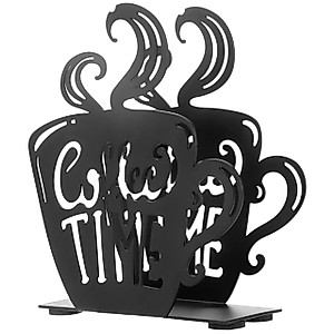 MyGift Black Metal Upright Paper Napkin Holder with Decorative Coffee Time and Mug Cutout Stenciled Design
