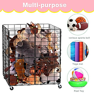 HEOMU Stuffed Animal Storage,Toy Bins for Kids Organizer,Toy Box Hold Up to 150 Plush Toysfor Nursery Play Room Bedroom Metal (Black)