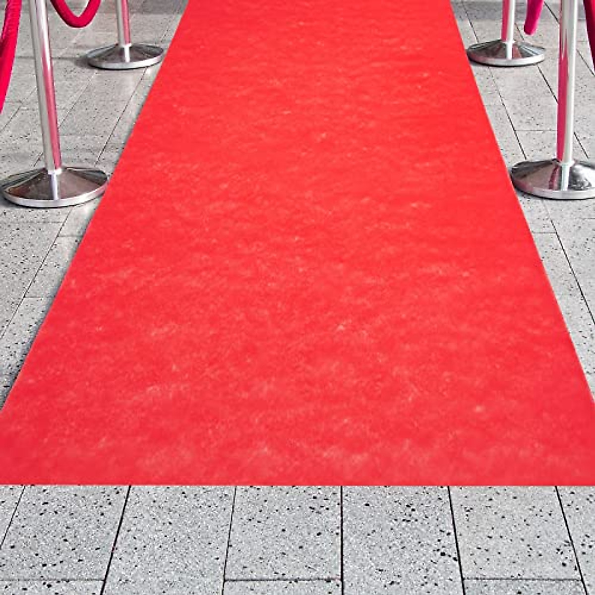 Red Carpet Runner for Party, 50 Ft Runway Aisle for Weddings, Banquets, Prom Nights, Movie Themed Decorations (40 gsm, 3" Wide)