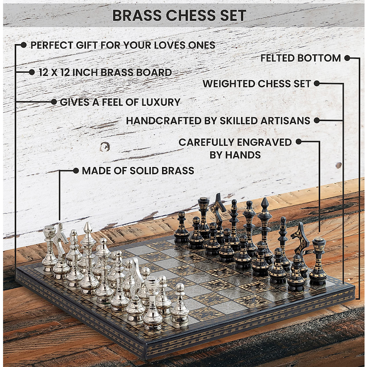 Luxury & Decorative Premium Chess Board Game Set | 12 x 12 Inches | Black & Silver | Collectible & Handmade Chess Set for Professionals & Adult for Tournament/for Gifting by INDUS LIVING