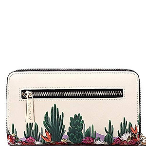 Frida Kahlo Cactus Collection Around Zip Wallet with Wristlet (Black)