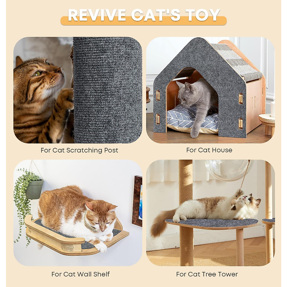 Trimmable Cat Scratching Mat, 78.7"x15.8" Self-Adhesive Cat Scratching Post Pad, Cat Tree Shelves Cover Replacement, DIY Versatile Protector for Steps, Couch and Furniture