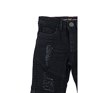 X RAY Baby Boys Toddler Jeans, Elastic Waist Biker Moto Distressed Ripped Denim Jeans for Boys & Colored Pants, Jet Black Moto 3T