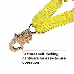 3M DBI-SALA Shockwave 2, 1244412 6' Shock Absorbing Lanyard, Tubular Web, 100% Tie Off w/ Steel Rebar Hooks On Leg Ends, Snap Hook On Other, Yellow