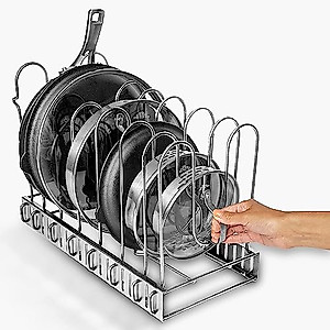 GeekDigg Pot Rack Organizer, Adjustable Height and Position Pots and Pan Rack, Kitchen Counter and Cabinet Pan Organizer Shelf Rack/Pot Lid Holder with 3 DIY Methods - Silver