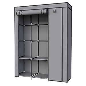 Portable Closet, Bedroom Wardrobe Closet for Hanging Clothes with Non-Woven Fabric Cover and Hanging Rods, Clothes Storage Organizer Rack Quick and Easy Assembly