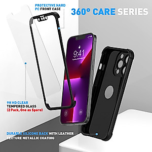 ORETECH for iPhone 13 Pro Max Case, with [2 x Screen Protectors] [15 Ft Military Grade Drop Test] [Camera Protection] 360° Shockproof Slim Thin Phone Case for iPhone 13 Pro Max Cover 6.7" - Black