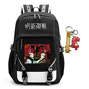 jupkem Anime Jujutsu Backpack Bag USB with Charging Port Student School Bag Laptop Cosplay for Boys Girls (black)