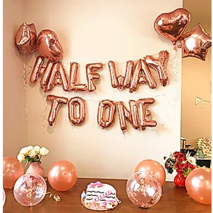 JeVenis 15 PCS Half Way To One Banner Half Way To One Rose Gold Balloons Decorations for Girl 1/2 Birthday Decorations