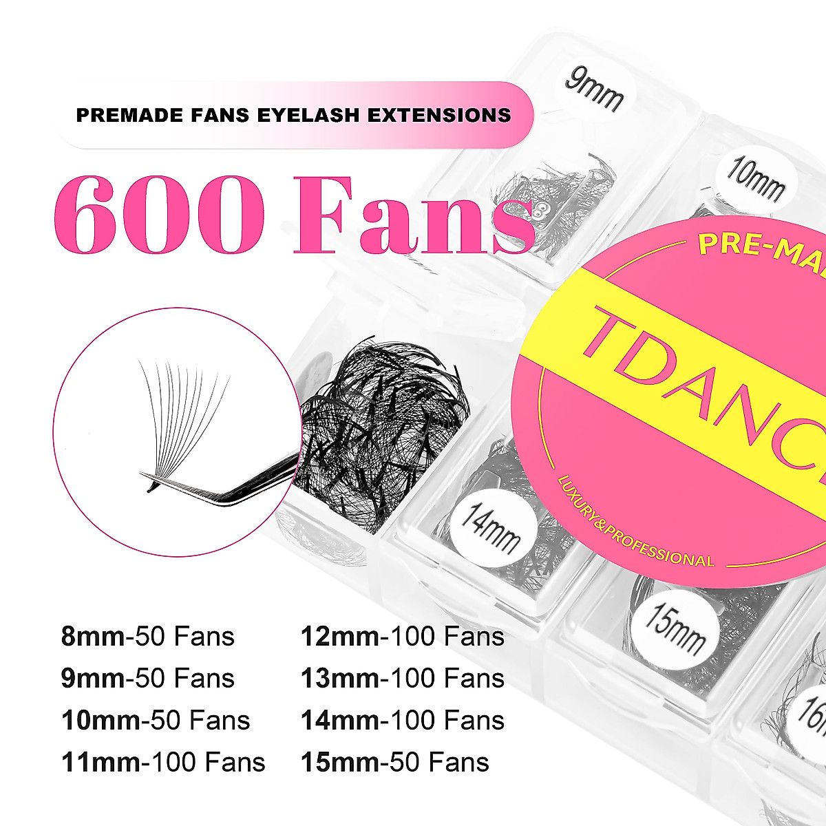 TDANCE YY Eyelashes Extension Lashes C Curl 0.07mm Thickness 8-15mm + Loose Fans 8D 0.05mm Thickness D Curl 8-15mm Mixed Length