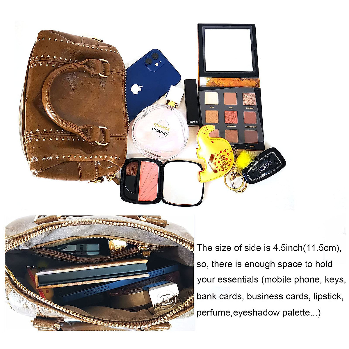 LUCSIS Women's rivets studded crossbody bag purse handbag small light weight cute mini bag PU leather Brown(Camel)