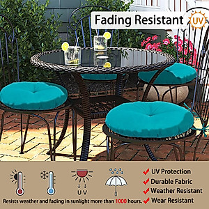 Magpie Fabrics Outdoor 15"x15"x4" Round Bistro Seat Cushions with Ties Set of 2, Tufted Waterproof Patio Floor Chair Pads for Home Garden Balcony Kitchen Office Porch, Teal