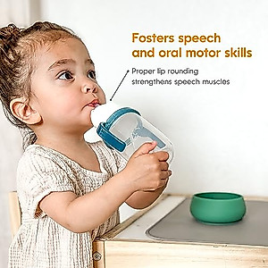 numnum Weighted Straw Cup for Infant & Toddler 6-12 months - Expert Endorsed - 7oz Training Baby Cups w/Removable Handles - Easy to Use Self Feeding & Drinking Skills - Food-Grade Silicone (Blue)