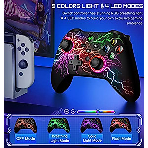 Wireless Switch Pro Controller for Nintendo Switch Controller/Lite/OLED, LED Wired Windows PC Gmaepad-Wireless iOS/Android Remote with Cool RGB Light/Programmable